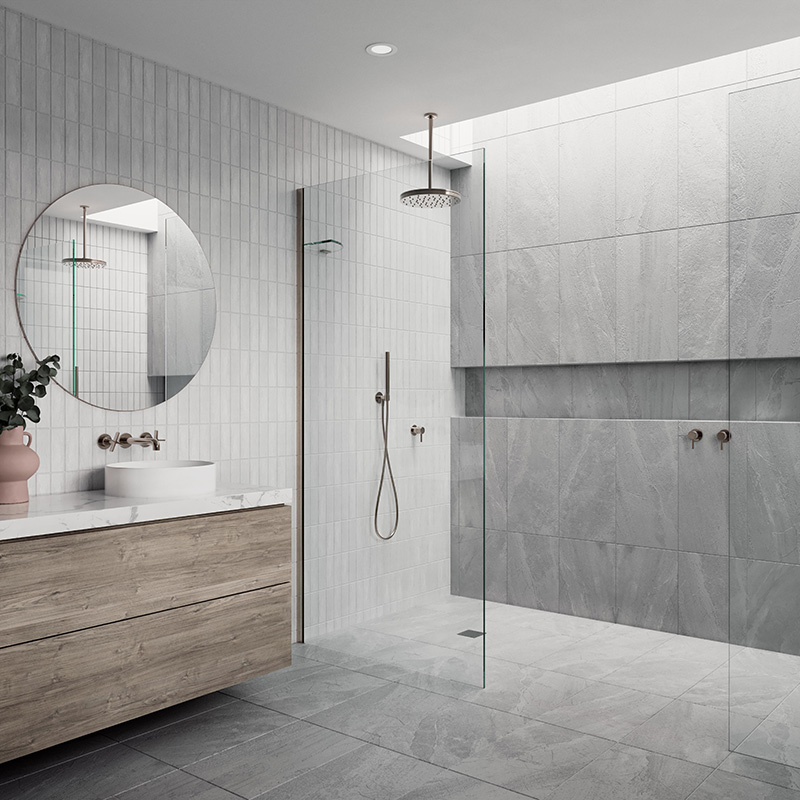 Stegbar - Frameless Shower Screen - Clear Glass - Brushed Nickel ...